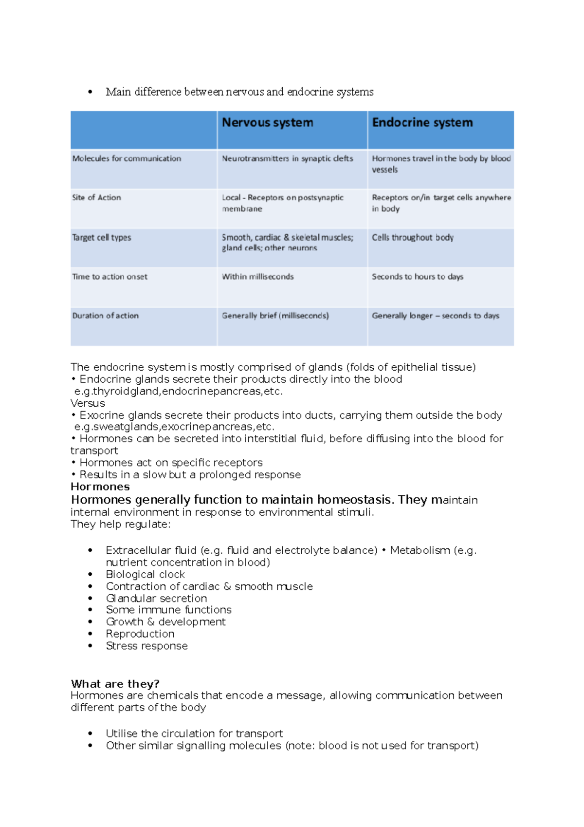 The Endocrine System - Lecture notes 3 - Main difference between ...