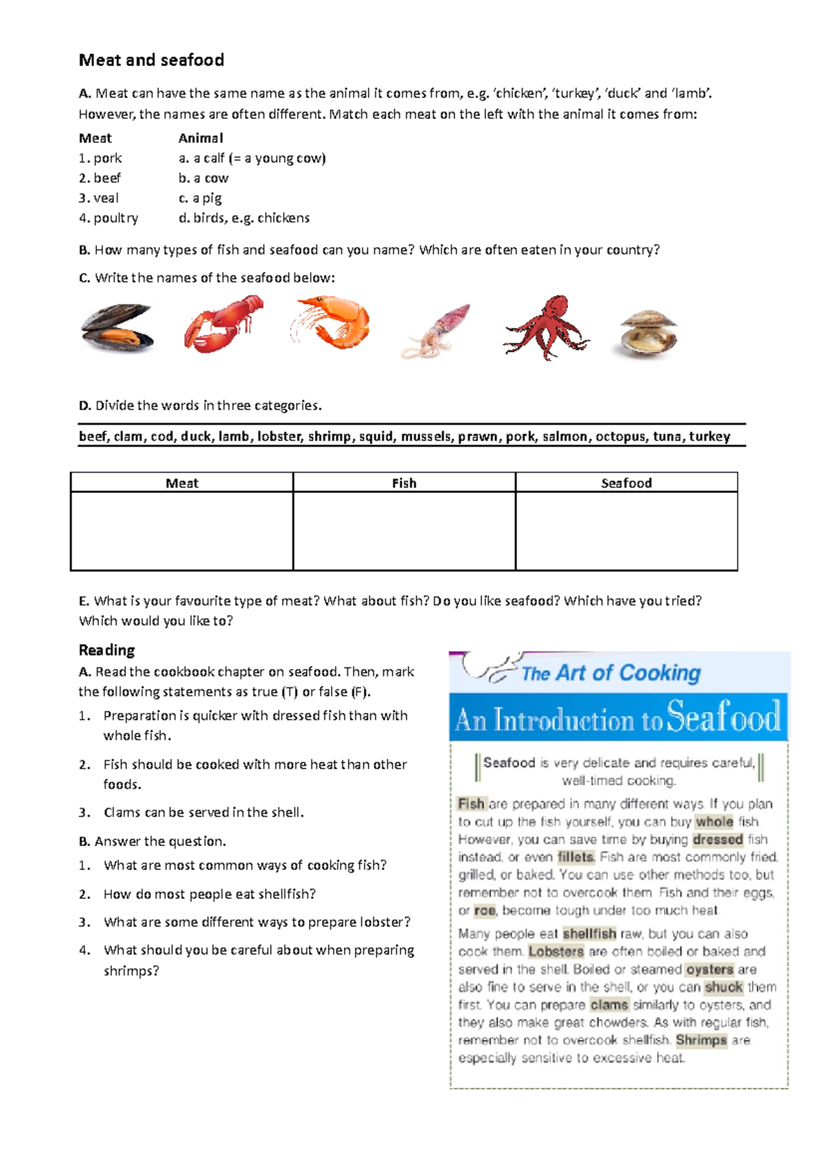 7 - Meat and seafood - Vocabulary - Meat and seafood A. Meat can have ...