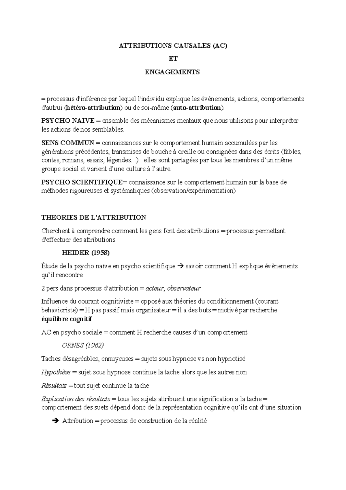 Attributions Causales - ATTRIBUTIONS CAUSALES (AC) ET ENGAGEMENTS ...
