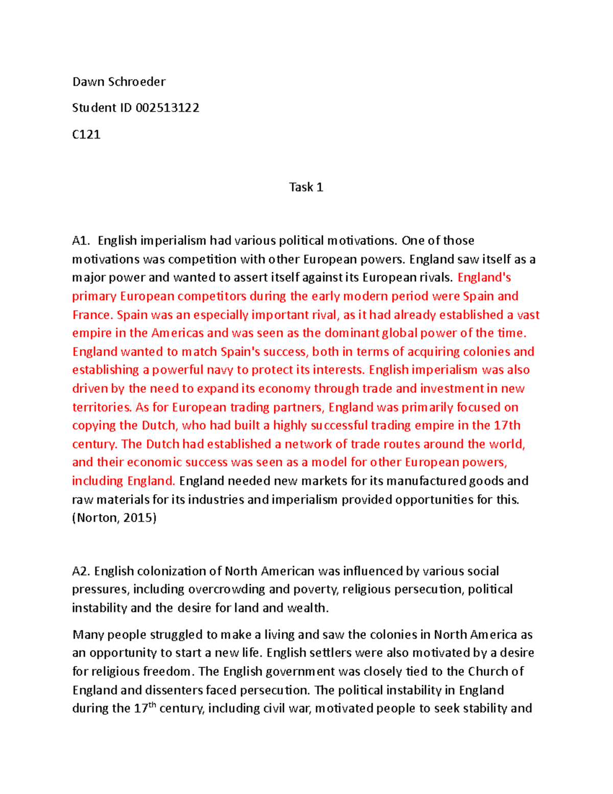 C121 Task 1 (2nd attempt) - Dawn Schroeder Student ID 002513122 C Task ...
