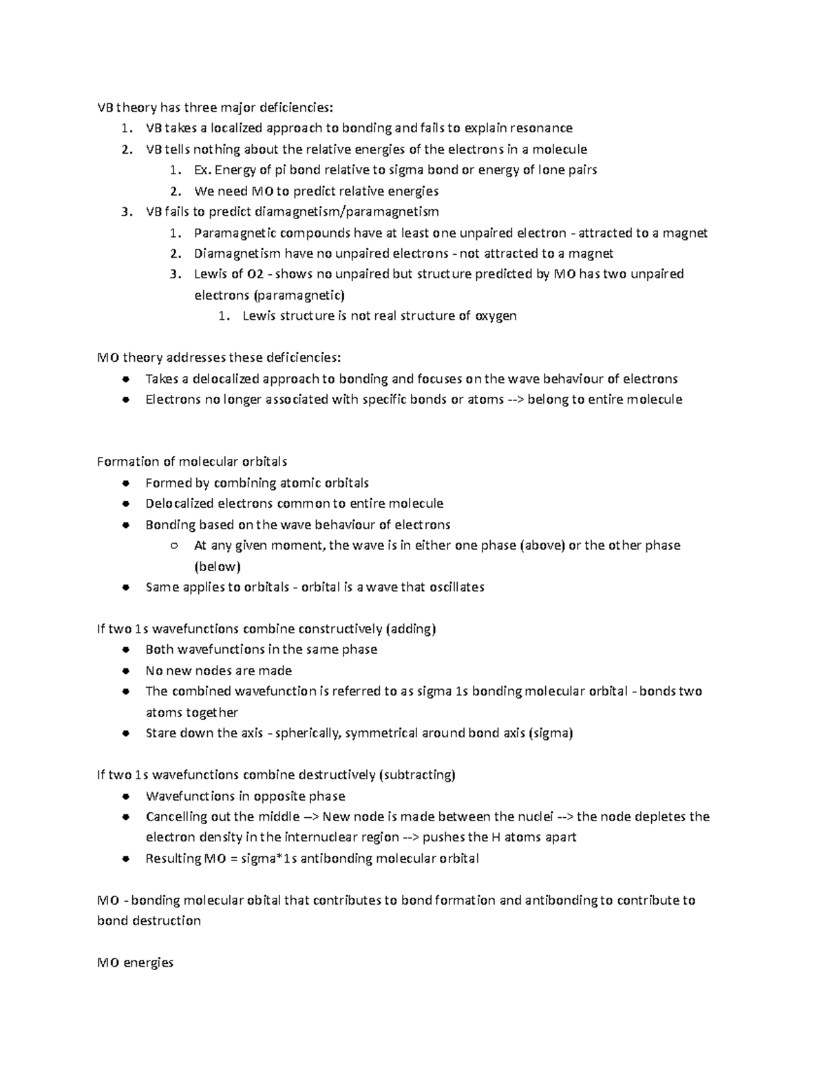 Chemistry Chapter 3.5 - Molecular Orbital Theory - VB theory has three ...