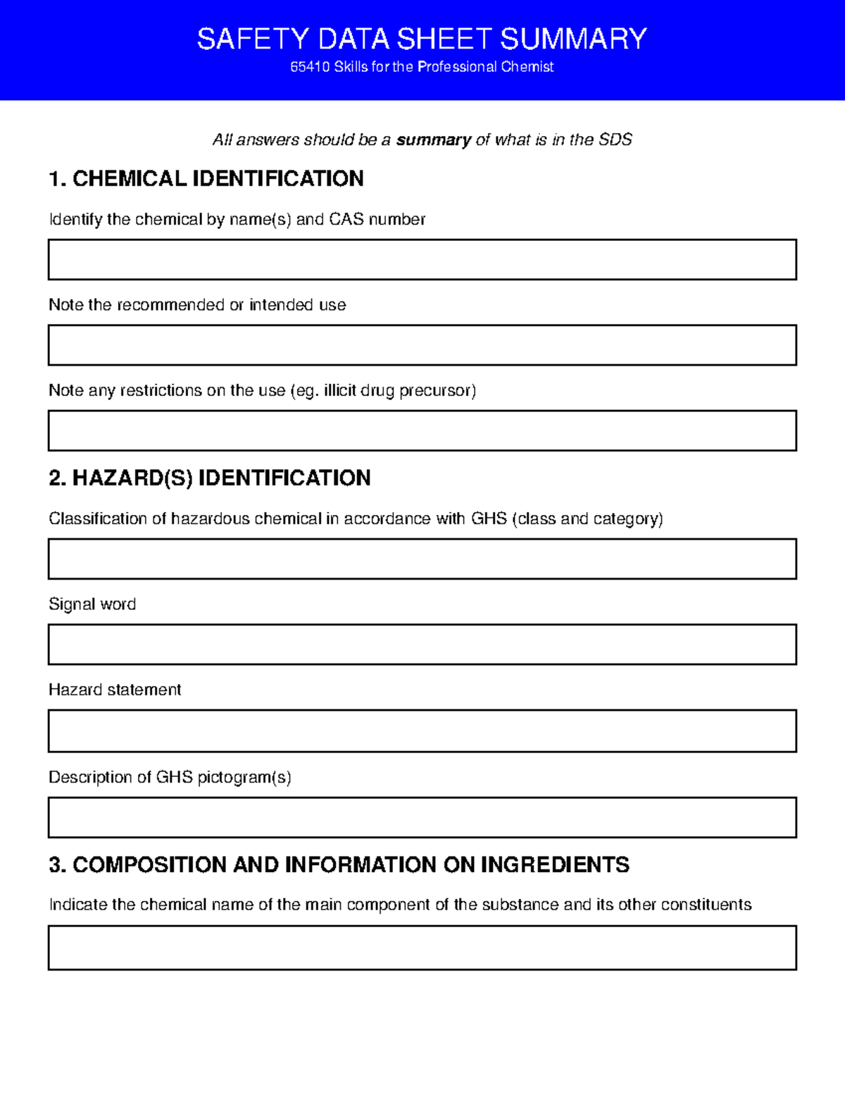 Summary SDS Template auto - SAFETY DATA SHEET SUMMARY 65410 Skills for ...