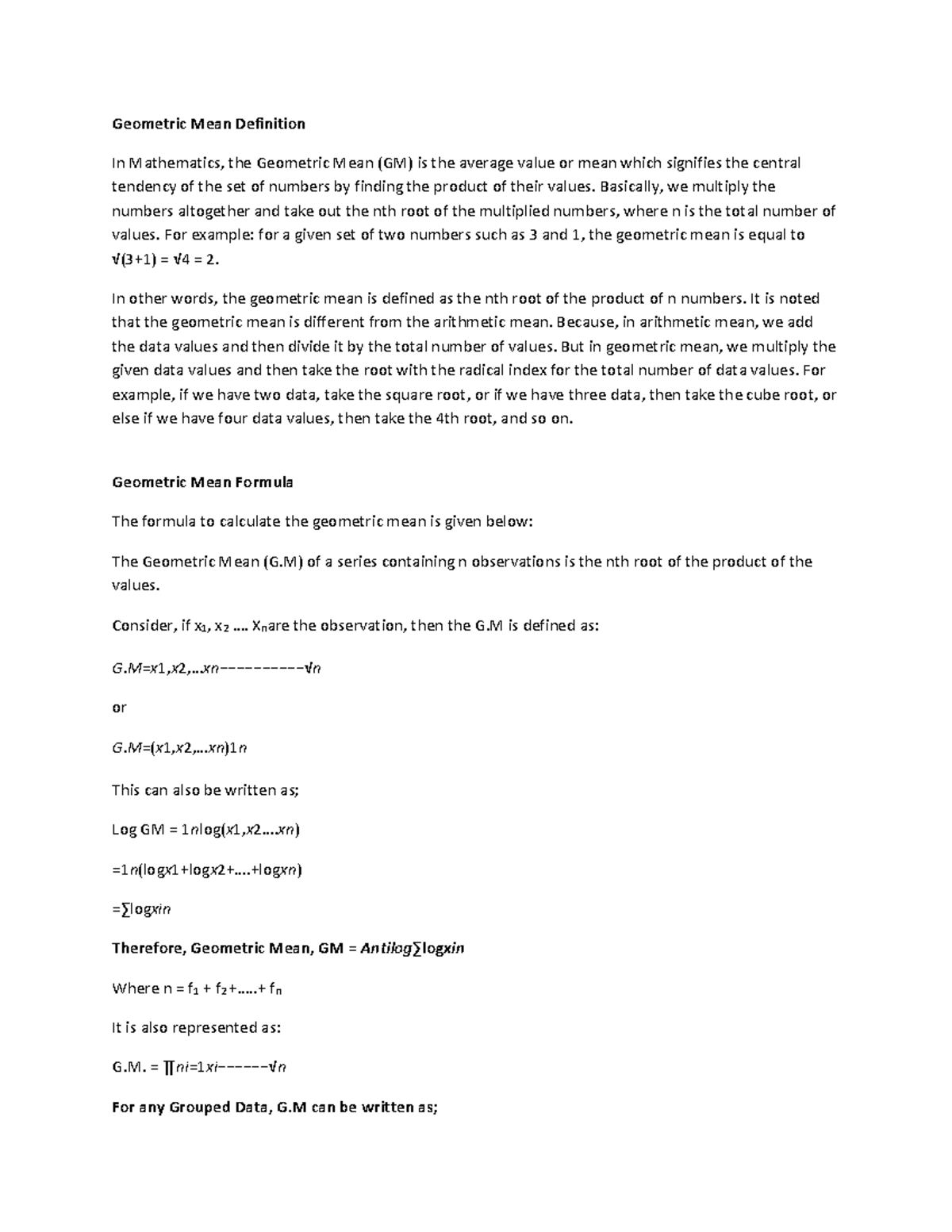 GM and HM- Notes - hhhhhhhhhhhhhhhhhhhhhhh - Geometric Mean Definition ...