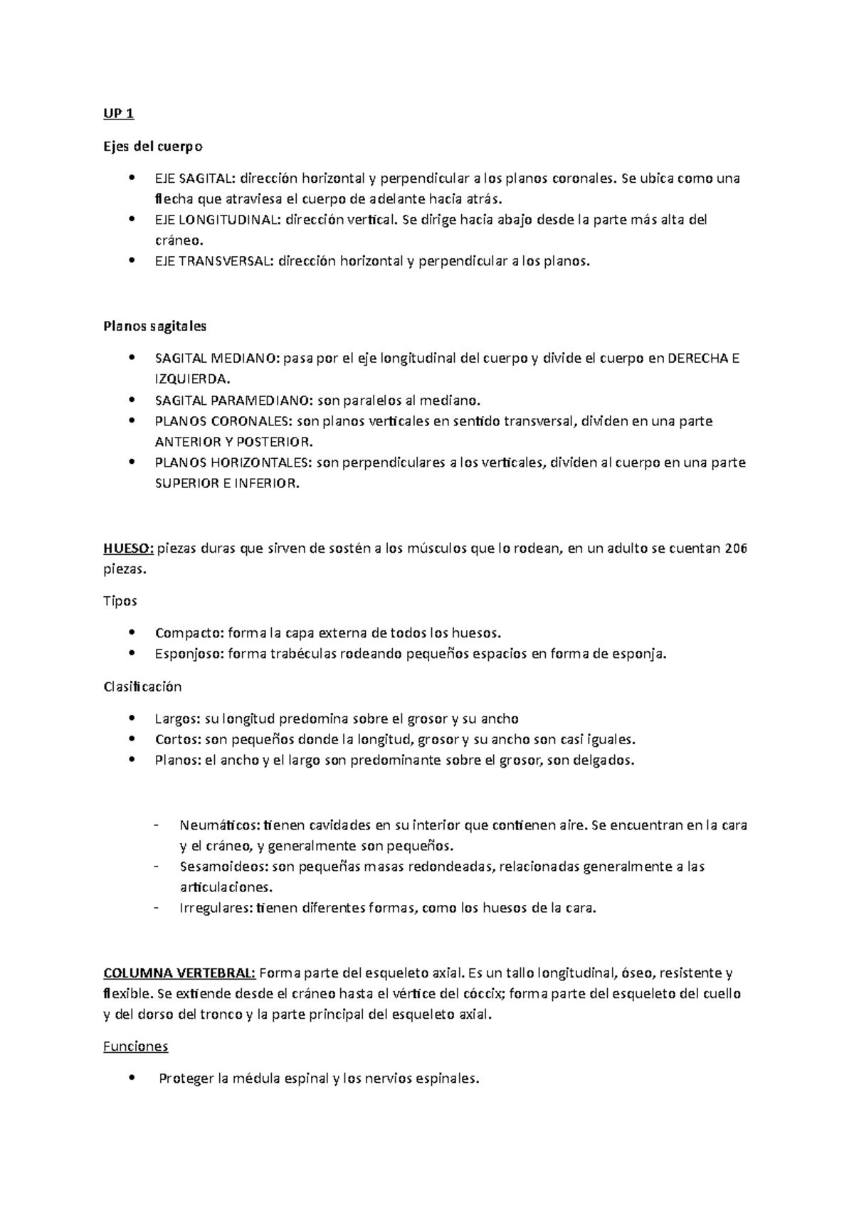 UP 1 CYD (2023) - resumen - UP 1 Ejes del cuerpo EJE SAGITAL: dirección ...