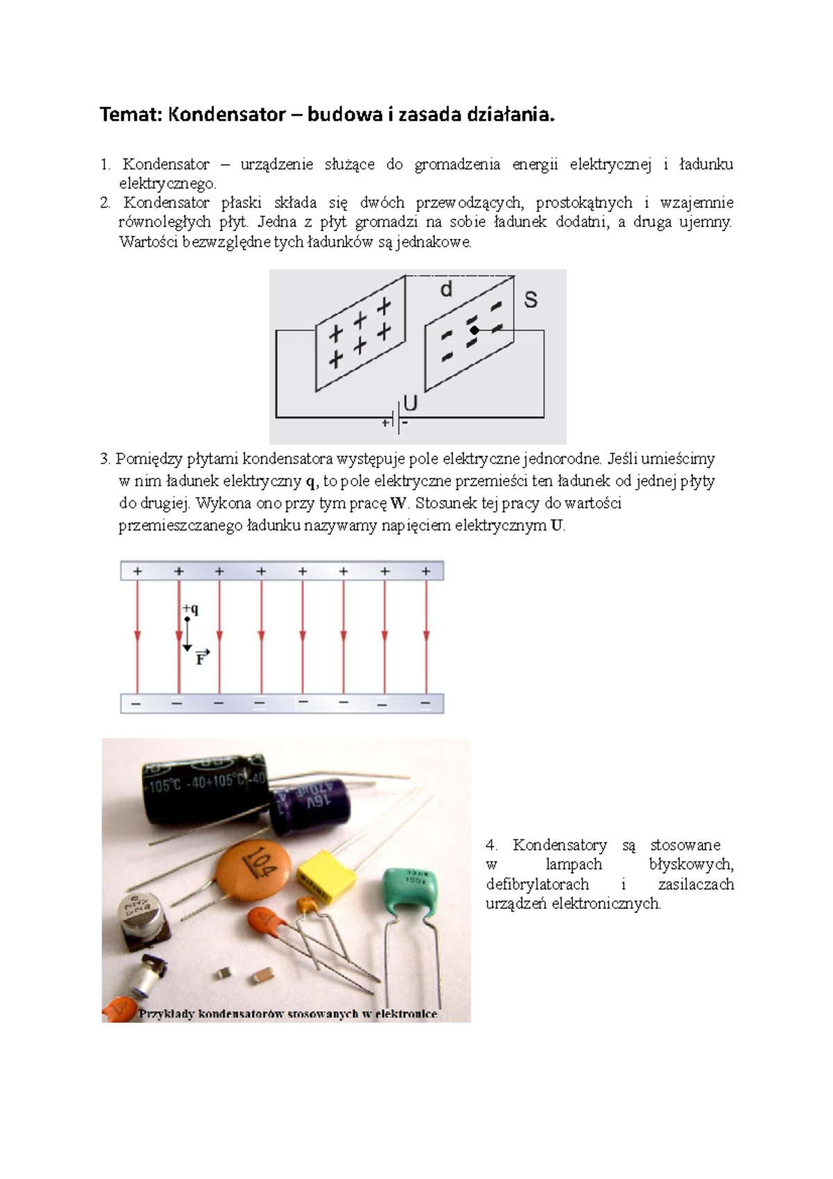 Kondensator - Fizyka - Temat: Kondensator – budowa i zasada działania. Kondensator – urządzenie ...