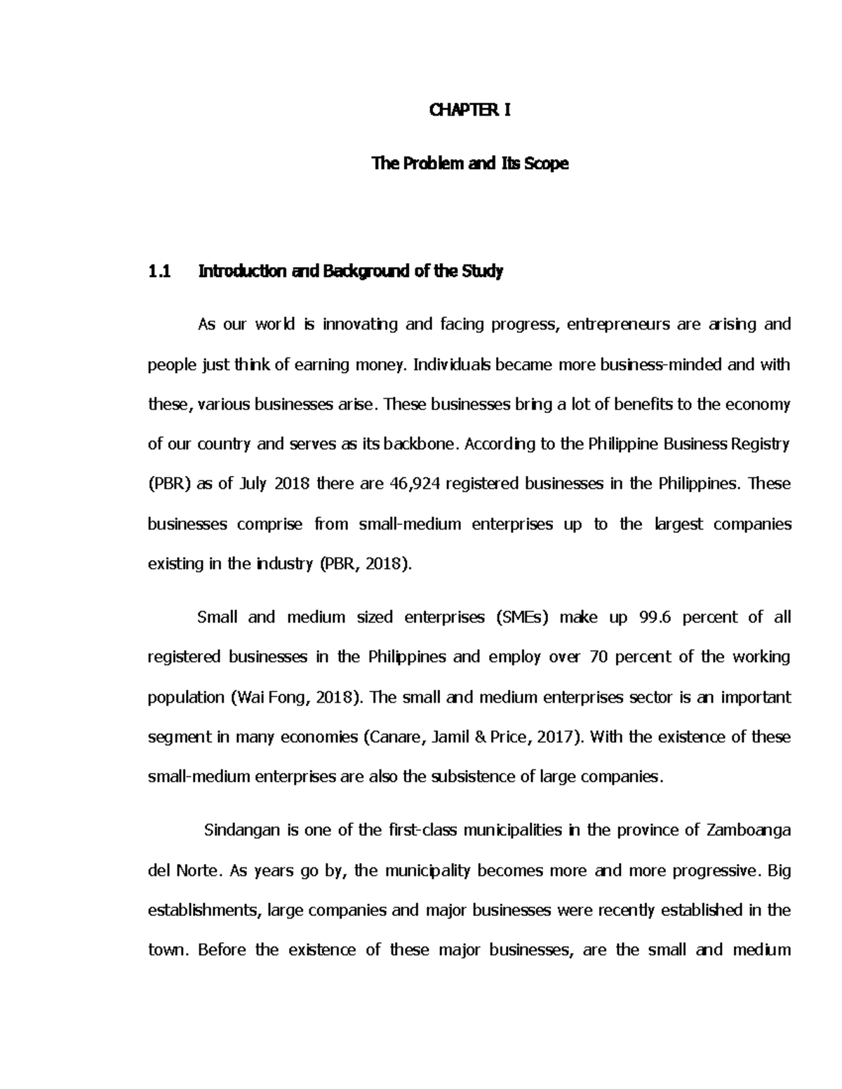 Chapter I This Is A Study On The Emergence Of SMEs And Its Effect On
