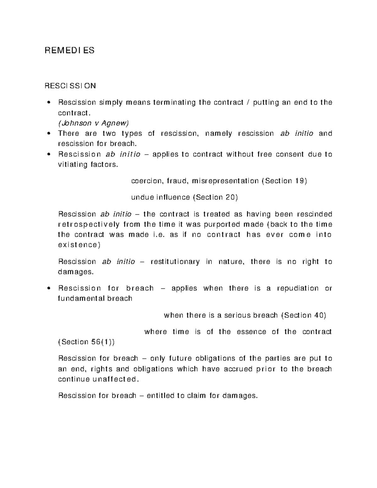 11. Remedies- Recission & SP - REM ED I ES RESCI SSI ON Rescission sim ...