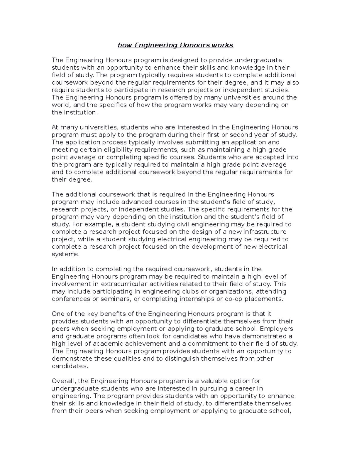 How Engineering Honours works - The program typically requires students ...