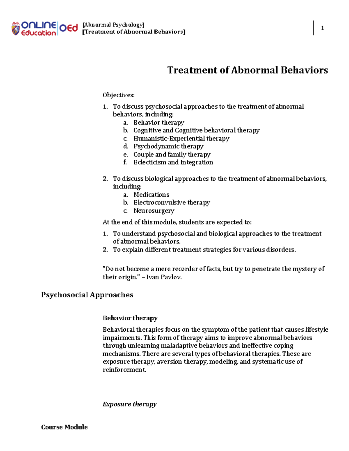 Module 13 - Treatment of Abnormal Behaviors - [Abnormal Psychology ...