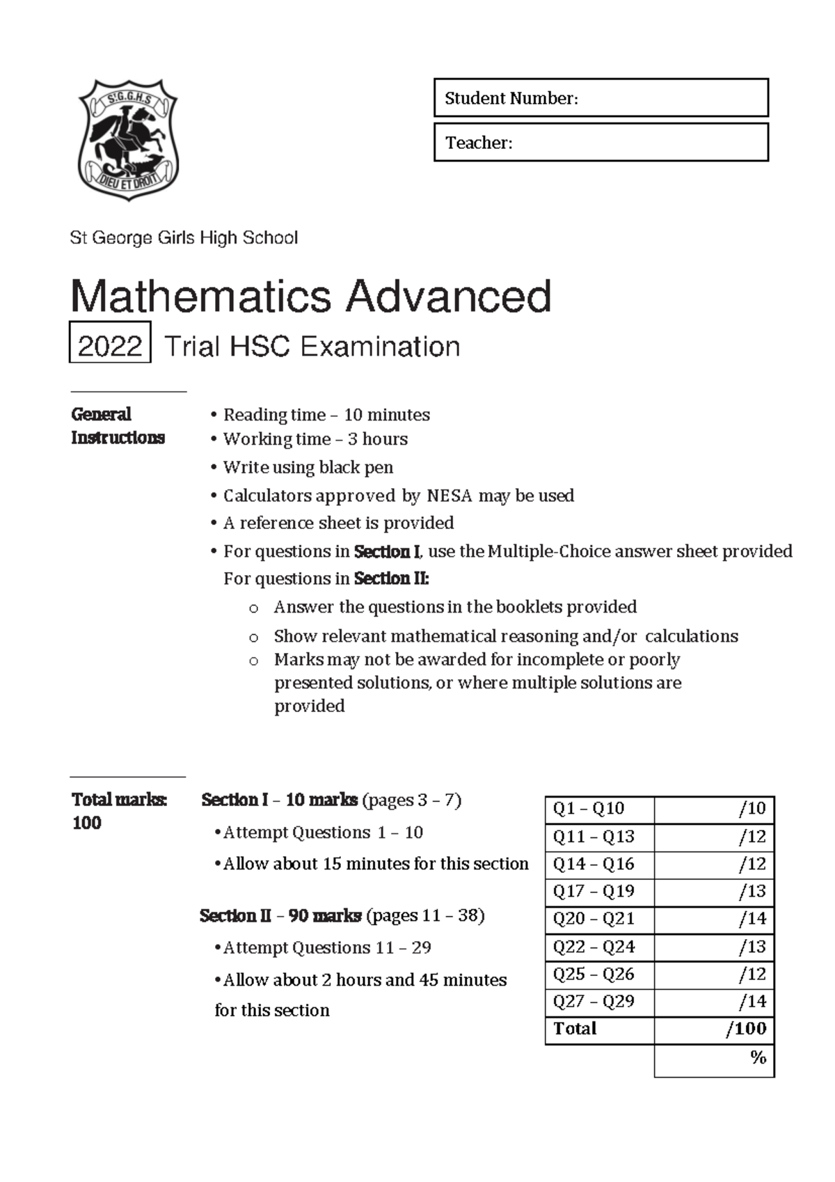 YEAR 12 2022 Advanced Trial - St George Girls High School Mathematics ...
