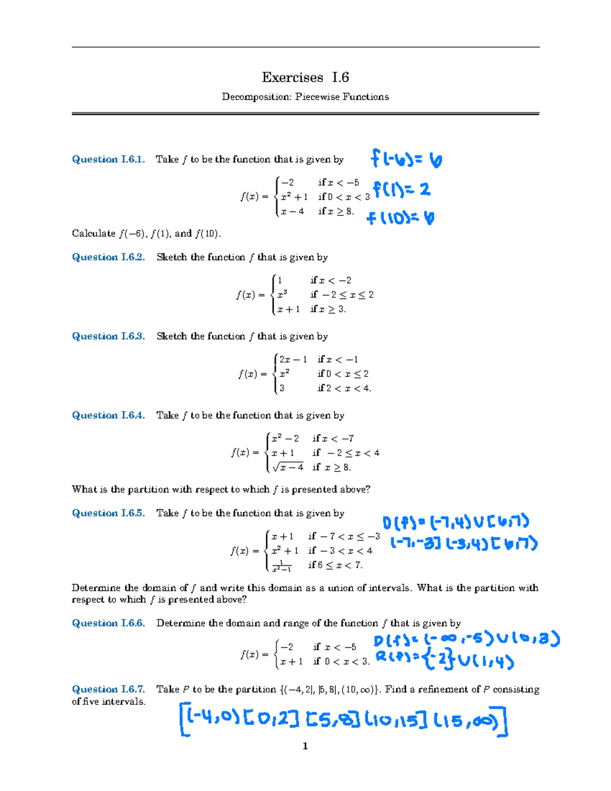 Exercises+I-6 - david - Exercises I. Decomposition: Piecewise Functions Question I.6. Take f to ...