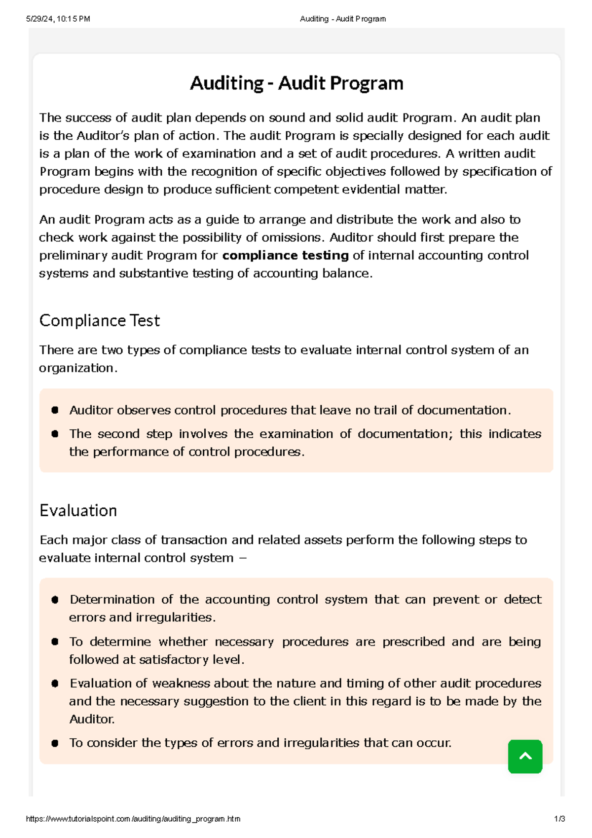Auditing - Audit Program - 5/29/24, 10:15 PM Auditing - Audit Program ...