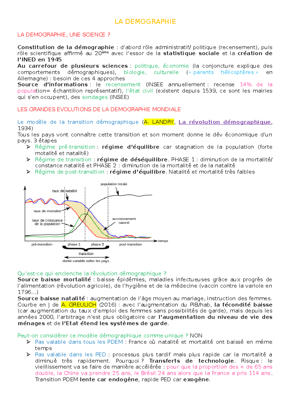 LA Demographie - Notes de cours 15 - LA DEMOGRAPHIE LA DEMOGRAPHIE, UNE ...