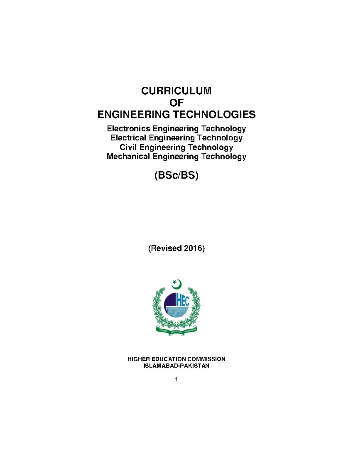 Engineering Technology BS - CURRICULUM OF ENGINEERING TECHNOLOGIES ...