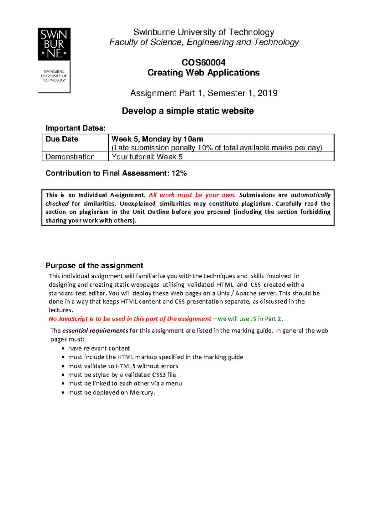COS60004 A1 2019 s1 - Assignment1 - Swinburne University of Technology ...