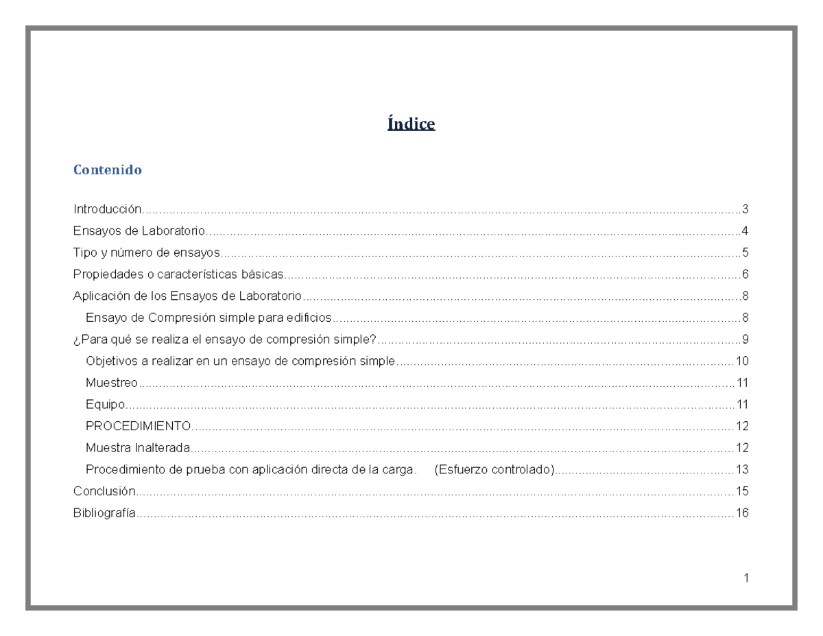 Ensayos de laboratorio geotecnia - Índice - Studocu