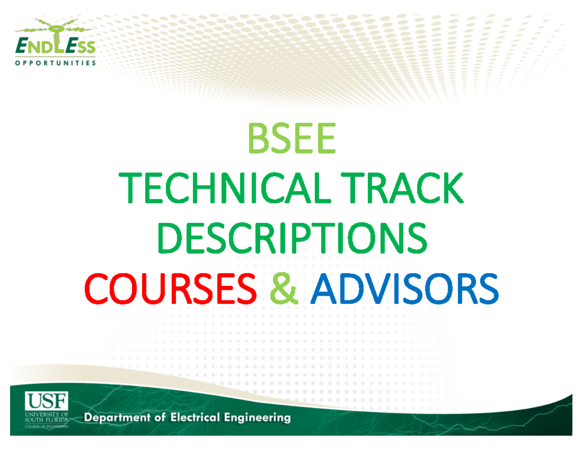 USF - Lecture notes 1 - BSEE TECHNICAL TRACK DESCRIPTIONS COURSES ...