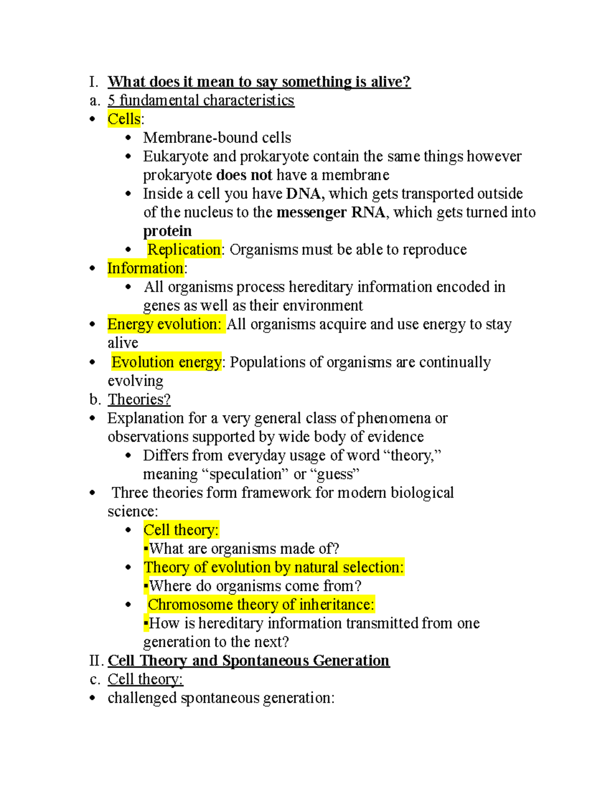 Chapter 1 - I. What does it mean to say something is alive? a. 5 ...