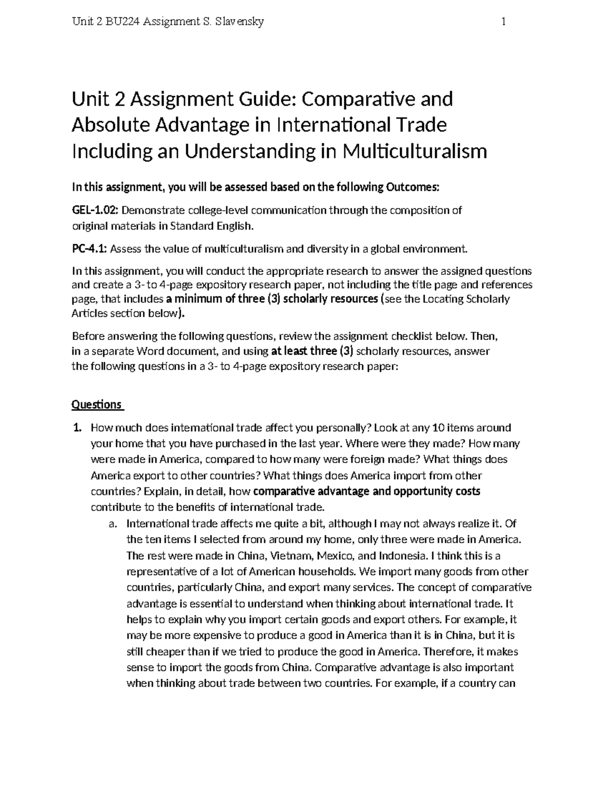 Unit 2 BU224 Assignment S. Slavensky - Unit 2 BU224 Assignment S. Slavensky 1 Unit 2 Assignment ...