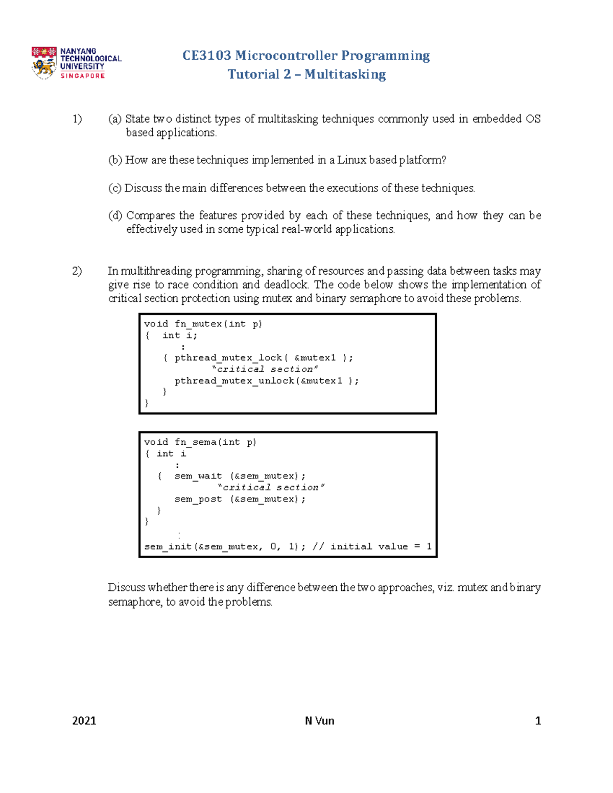 Ce3103 Embedded Programming Tutorial 02 Ay2021 Tutorial Questions
