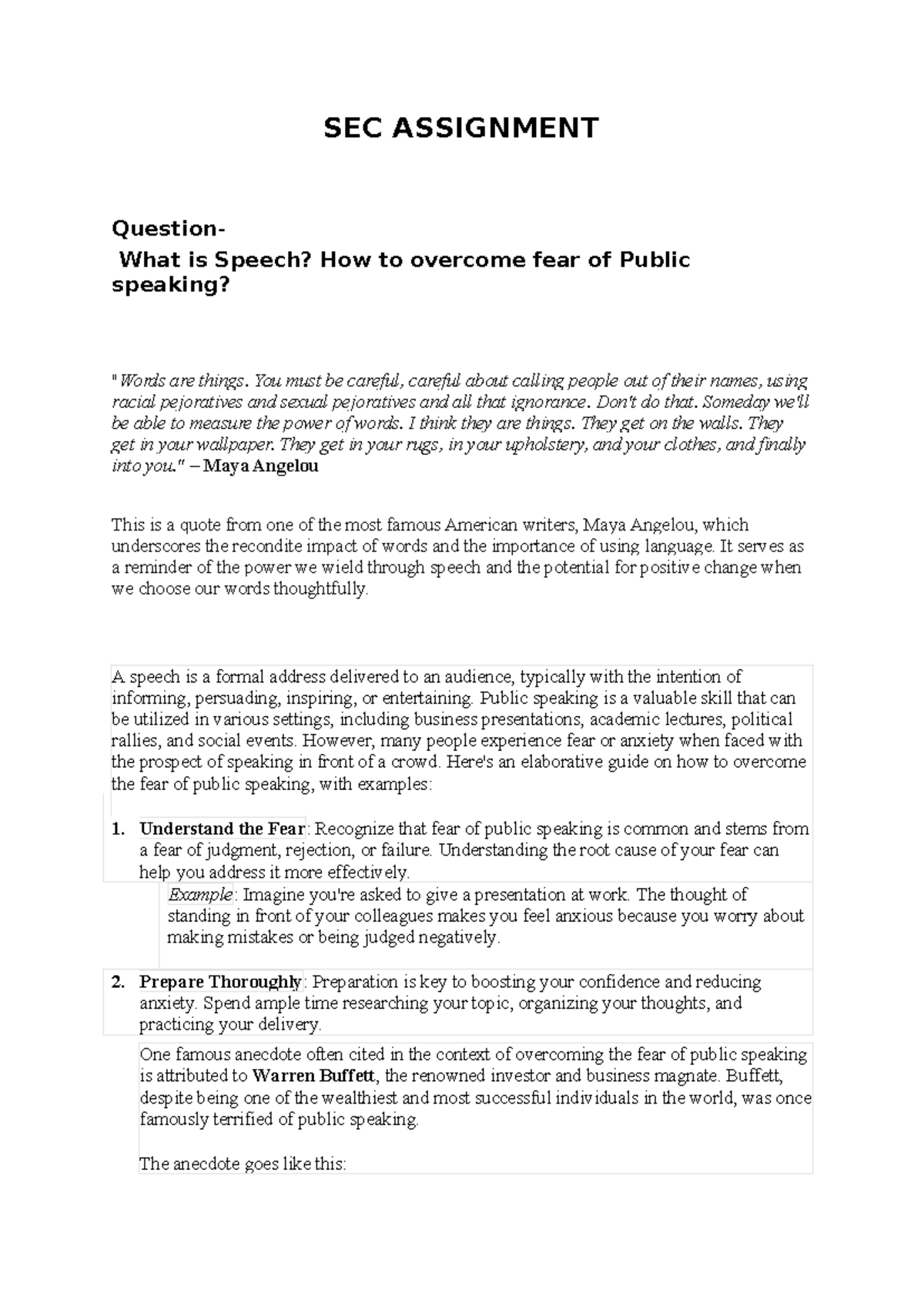 SEC Assignment - SEC ASSIGNMENT Question- What is Speech? How to ...