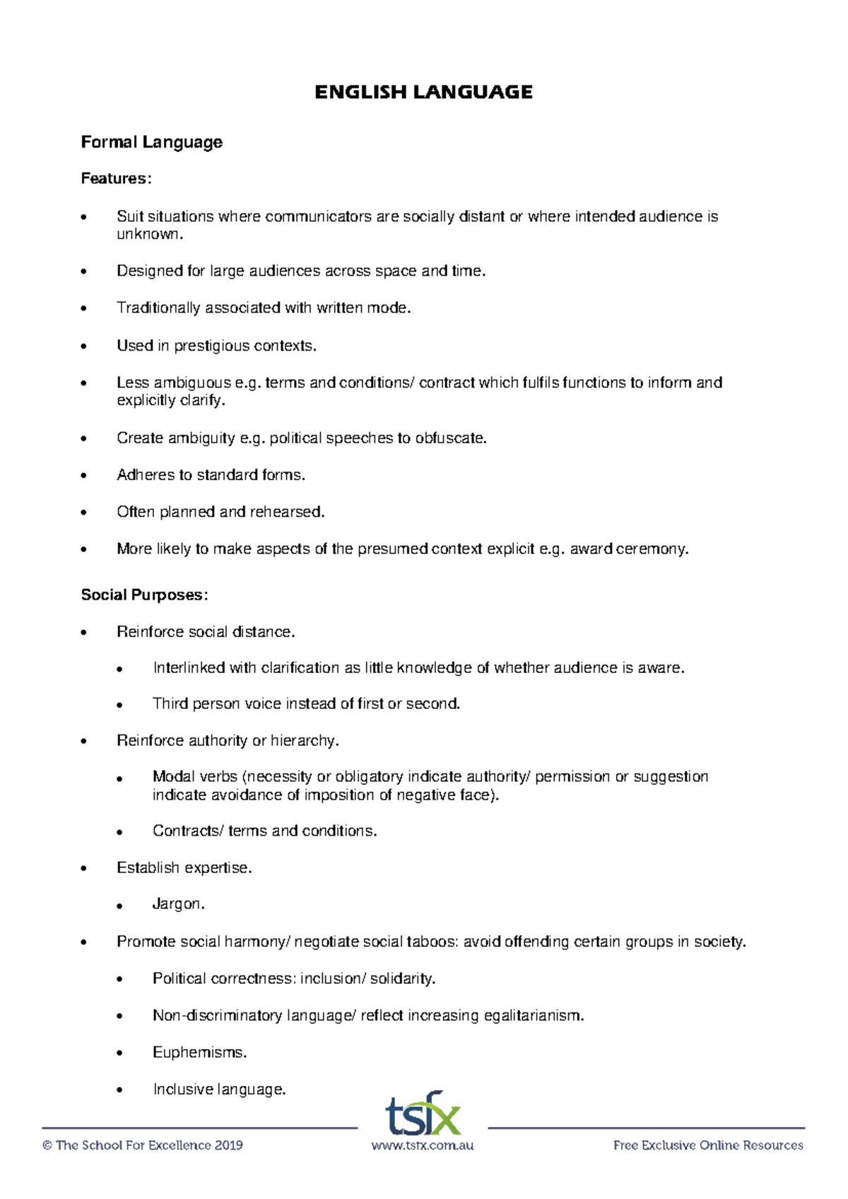 Formal language features - Formal Language Features: Suit situations ...