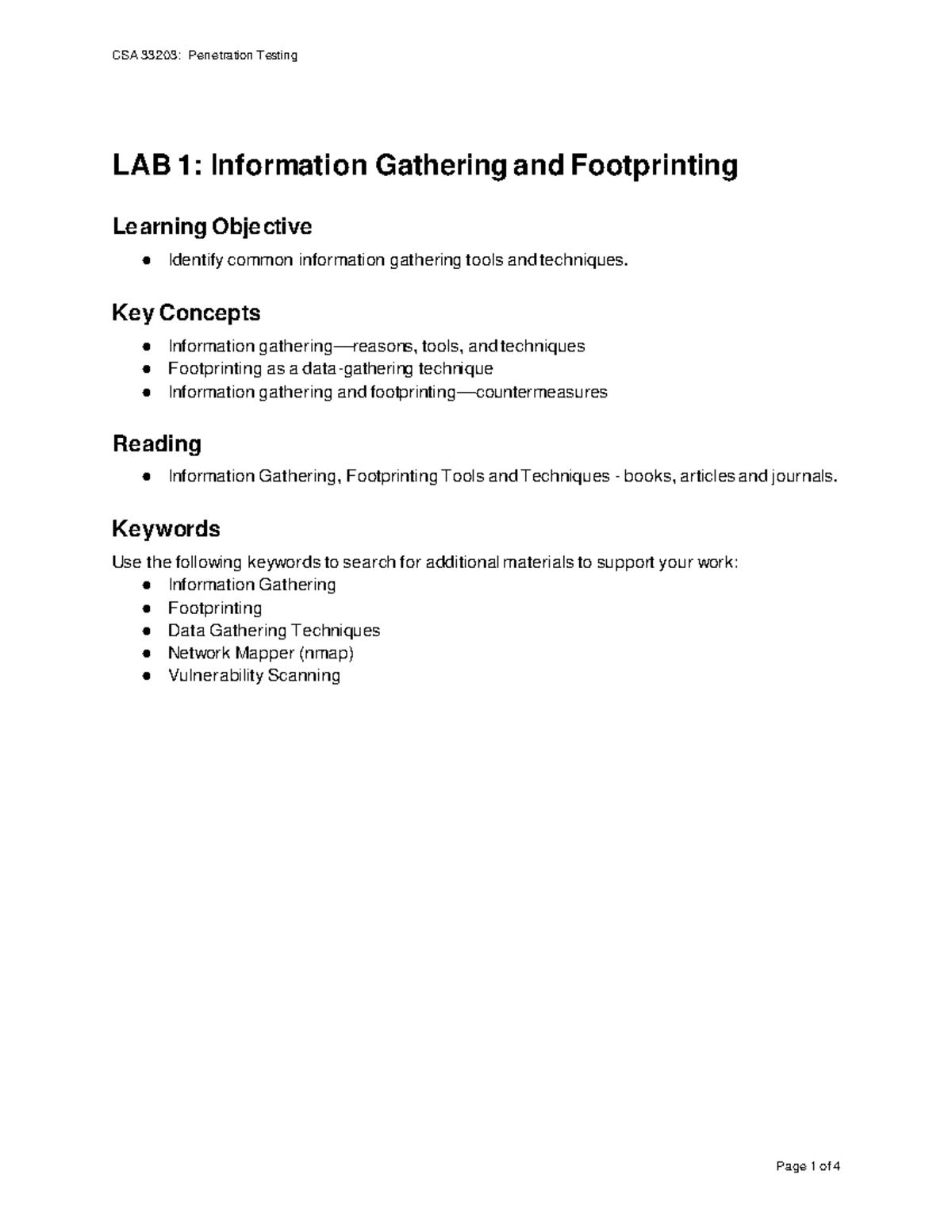 Lab 1 Pentest Assign Lab 1 Information Gathering And Footprinting Learning Objective
