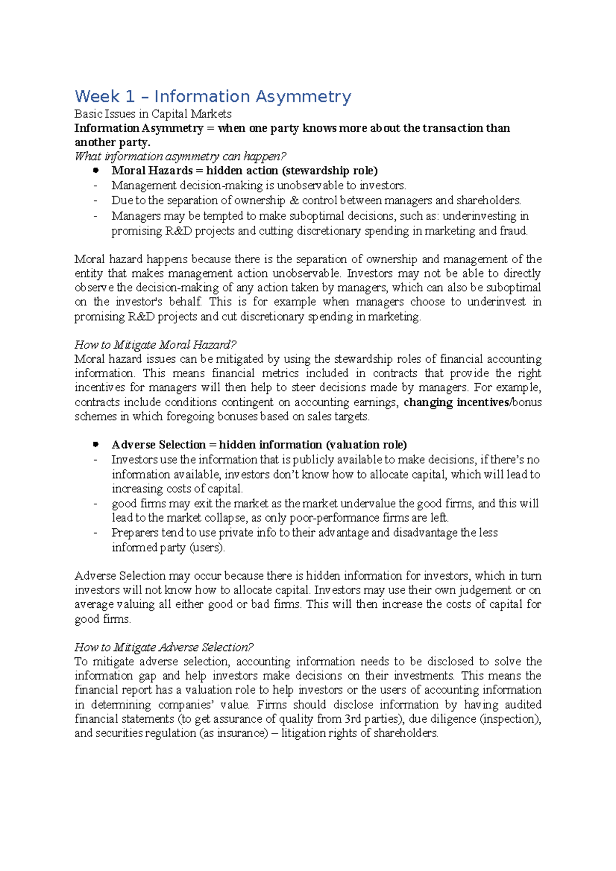 Week 1 FATP - Lecture Note Week 1 - Week 1 – Information Asymmetry ...