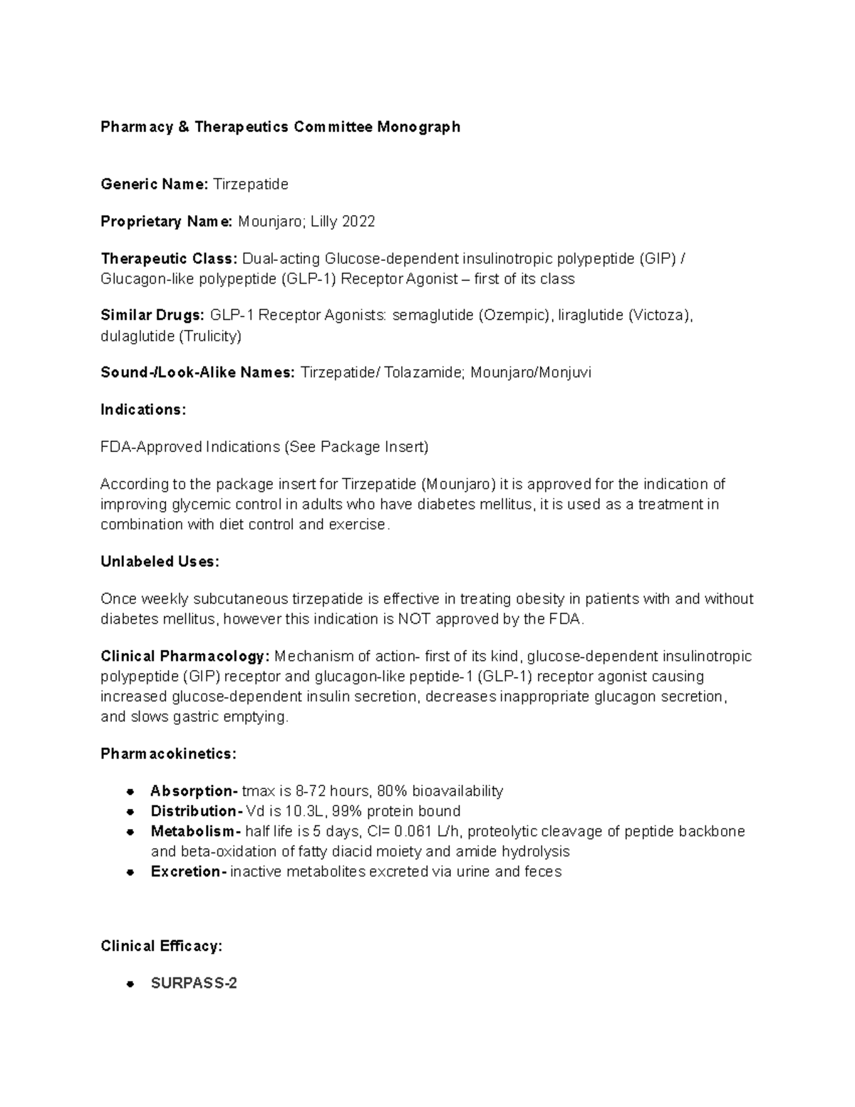 Monograph for Tirzepatide - Pharmacy & Therapeutics Committee Monograph ...