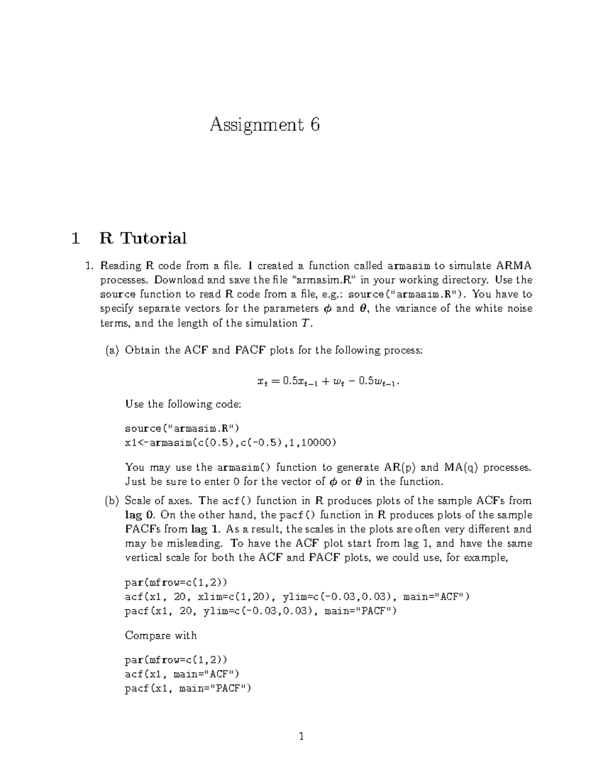 ARIMA model practice - Assignment 6 1 R Tutorial Reading R code from a ...