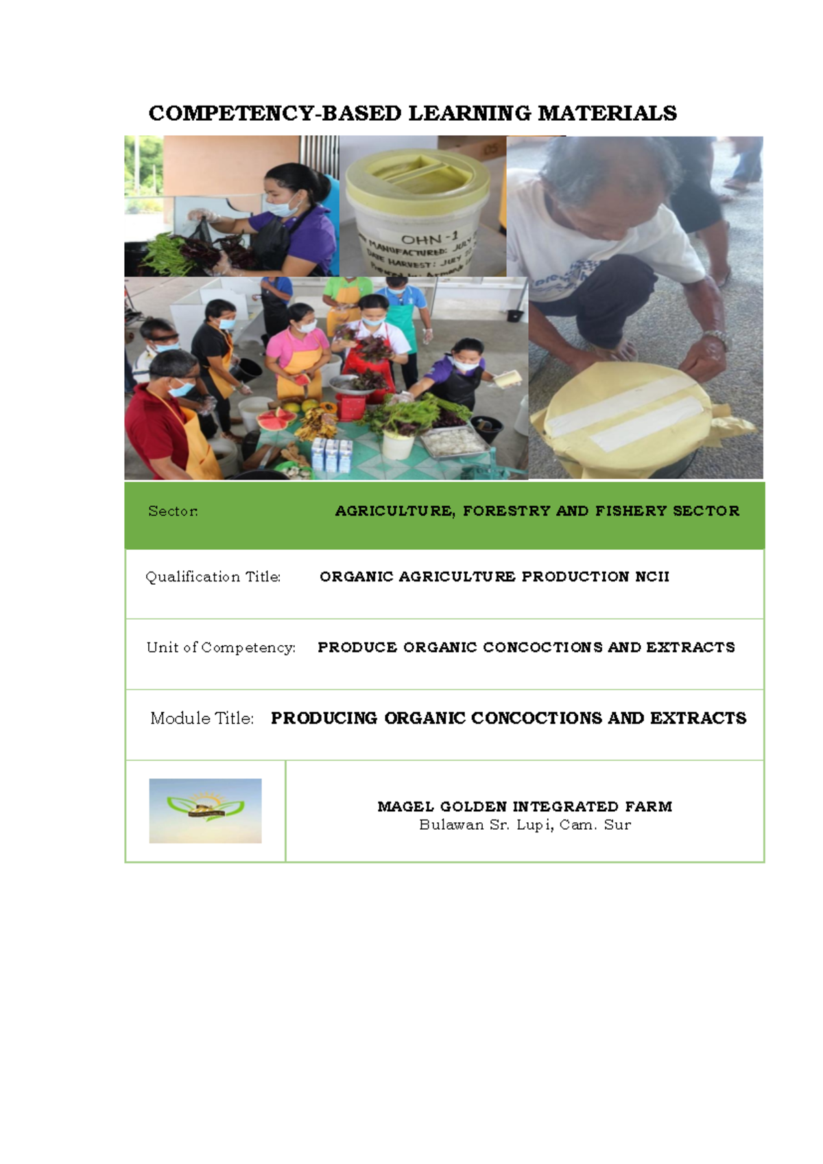 CBLM Concoctions - COMPETENCY-BASED LEARNING MATERIALS Sector: AGRICULTURE, FORESTRY AND FISHERY ...