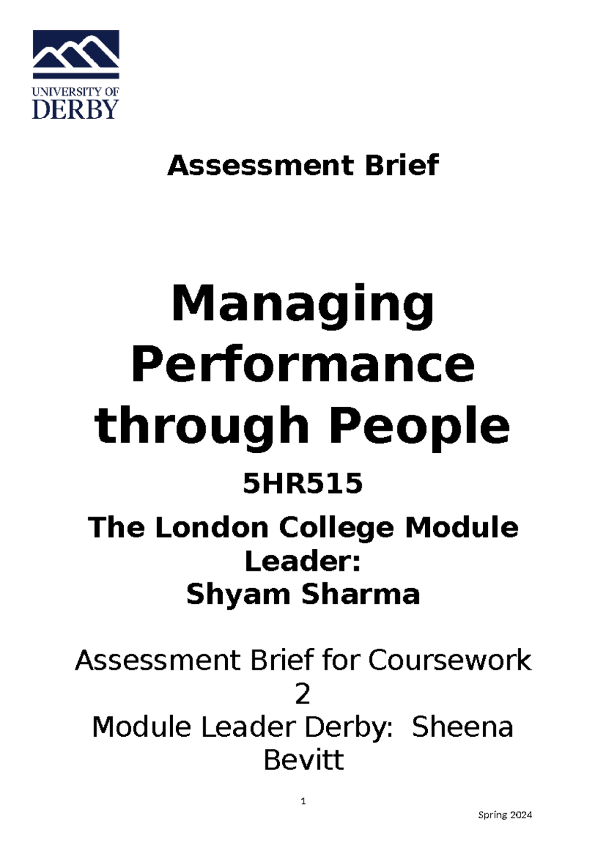 Assignment Brief CW2 70%-6 - Assessment Brief Managing Performance ...