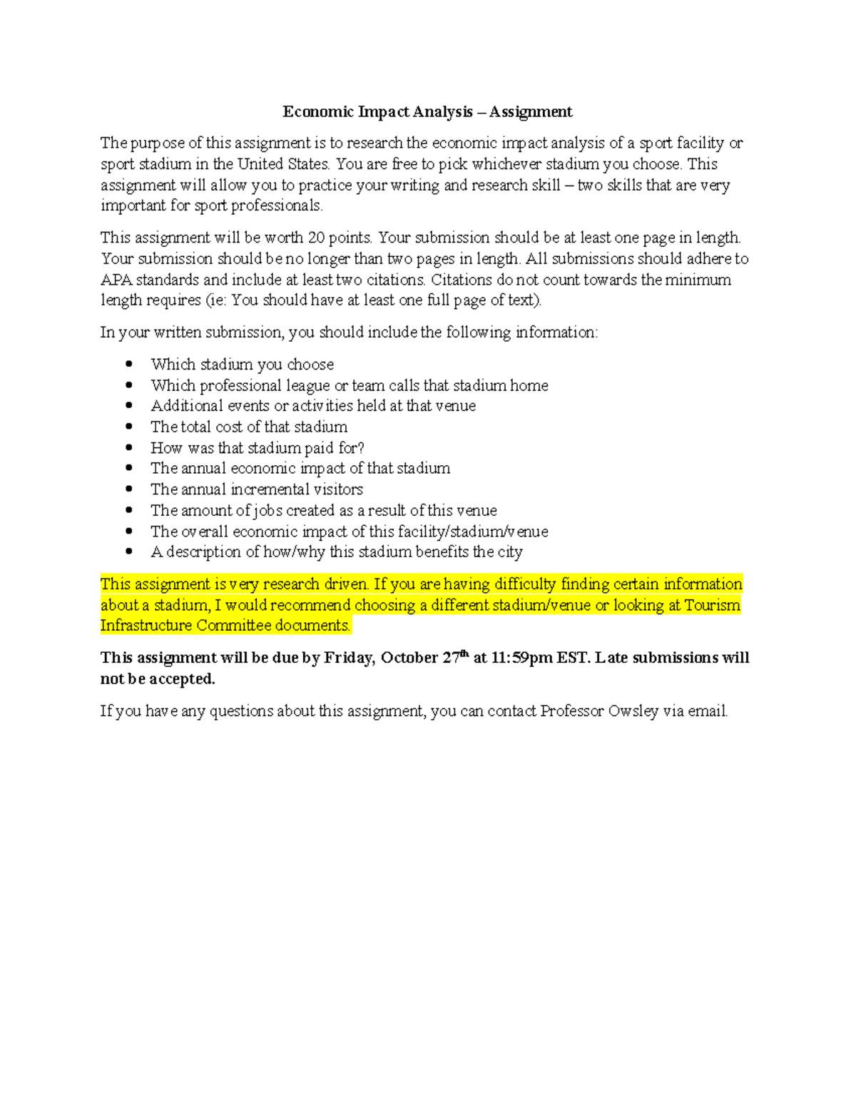 Economic Impact Analysis Assignment - Economic Impact Analysis ...