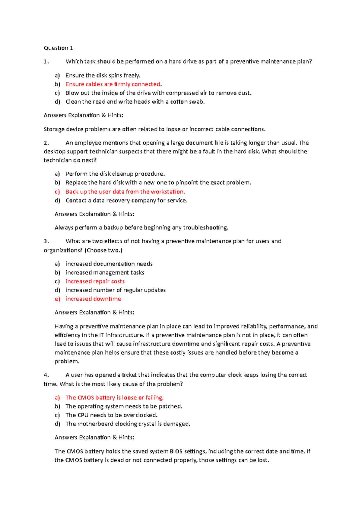 System software revision exercise ext year 1 memo - Question 1 Which task should be performed on ...