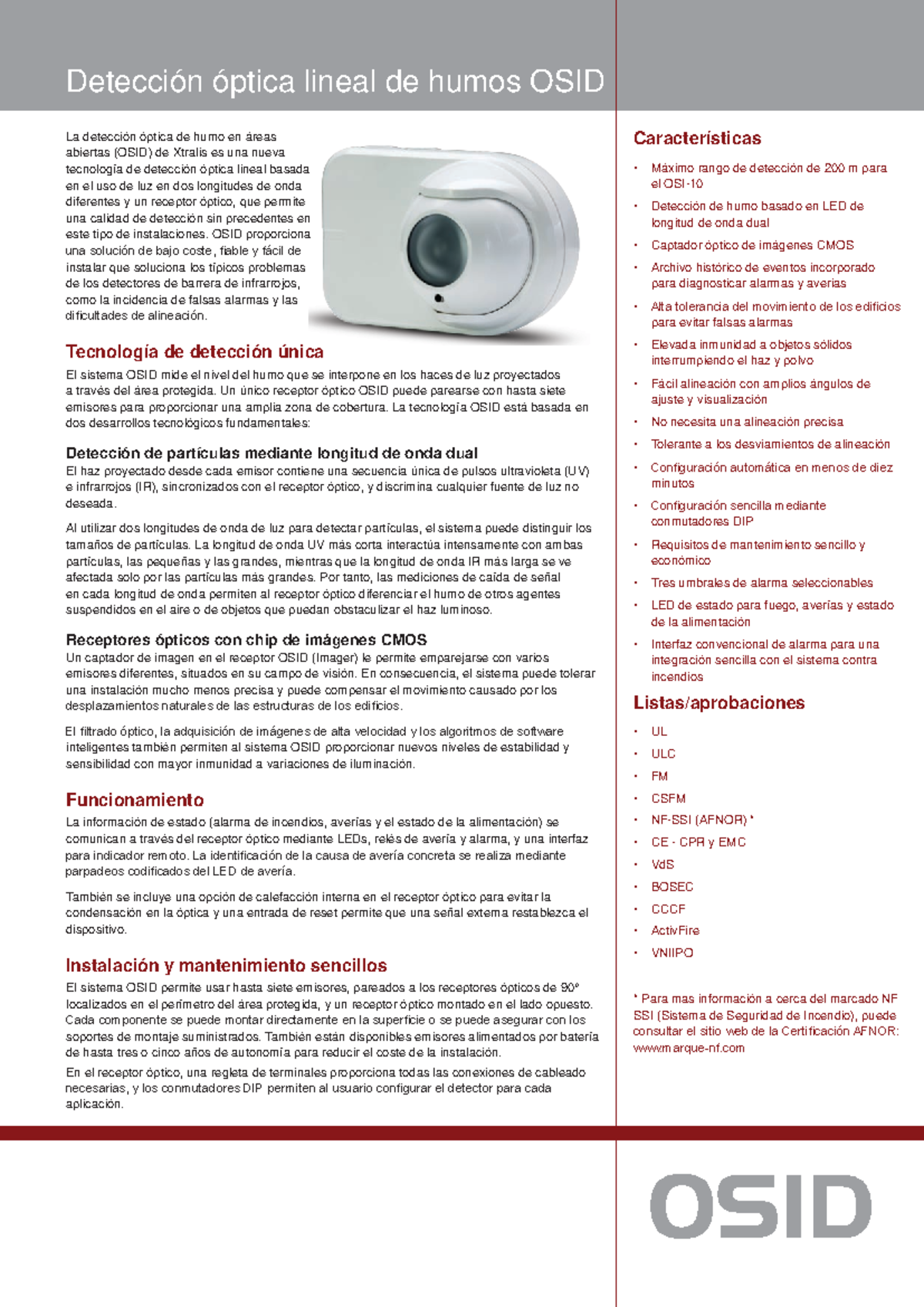 OSI-10 Ficha técnica - La detección óptica de humo en áreas abiertas ...