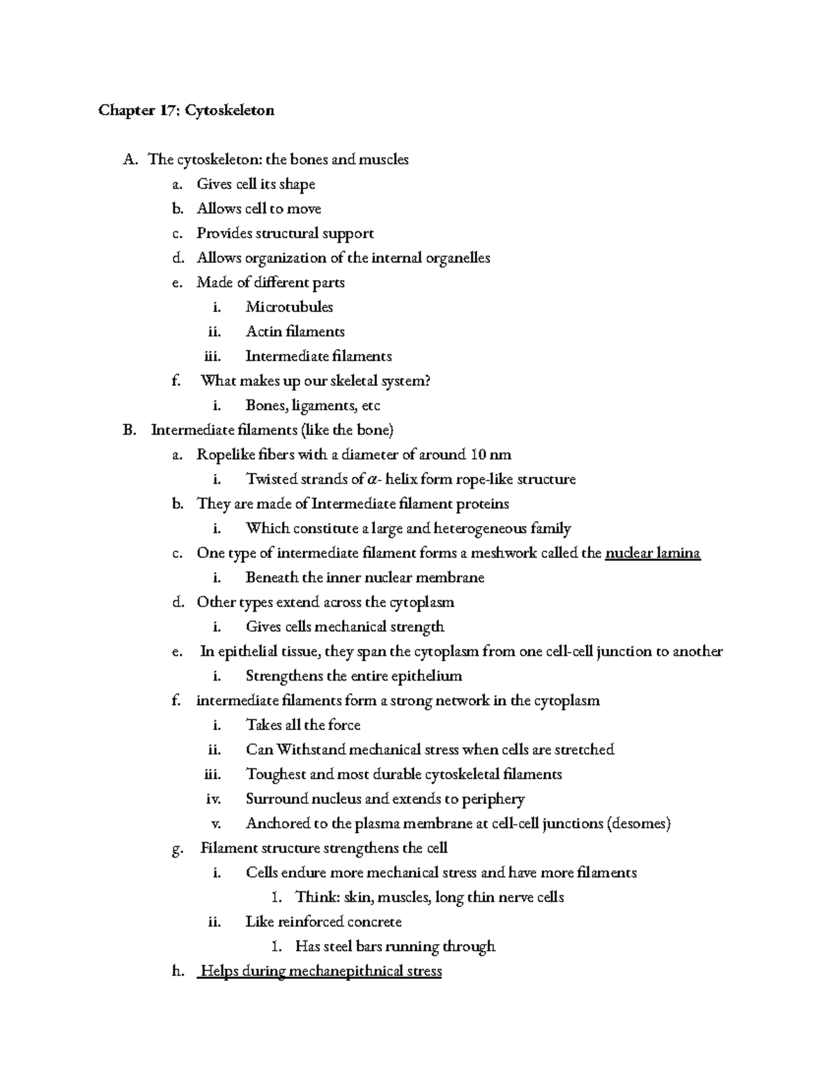 Chapter 17 Cytoskeleton - Chapter 17: Cytoskeleton A. The cytoskeleton ...