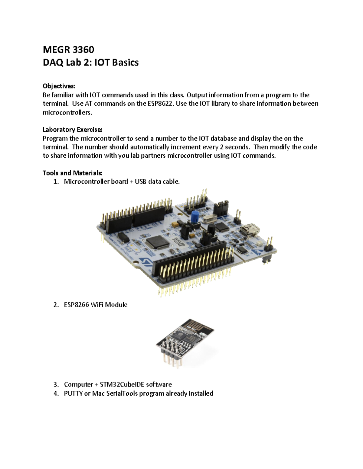 3360 DAQ Lab 2 - lab report solutions - MEGR 3360 DAQ Lab 2: IOT Basics Objectives: Be familiar ...