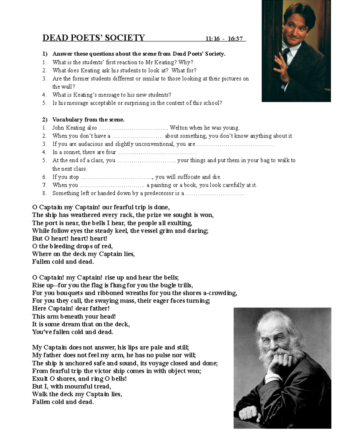 02b.DEAD Poets society worksheet 2N4 - DEAD POETS’ SOCIETY 11:16 - 16 ...
