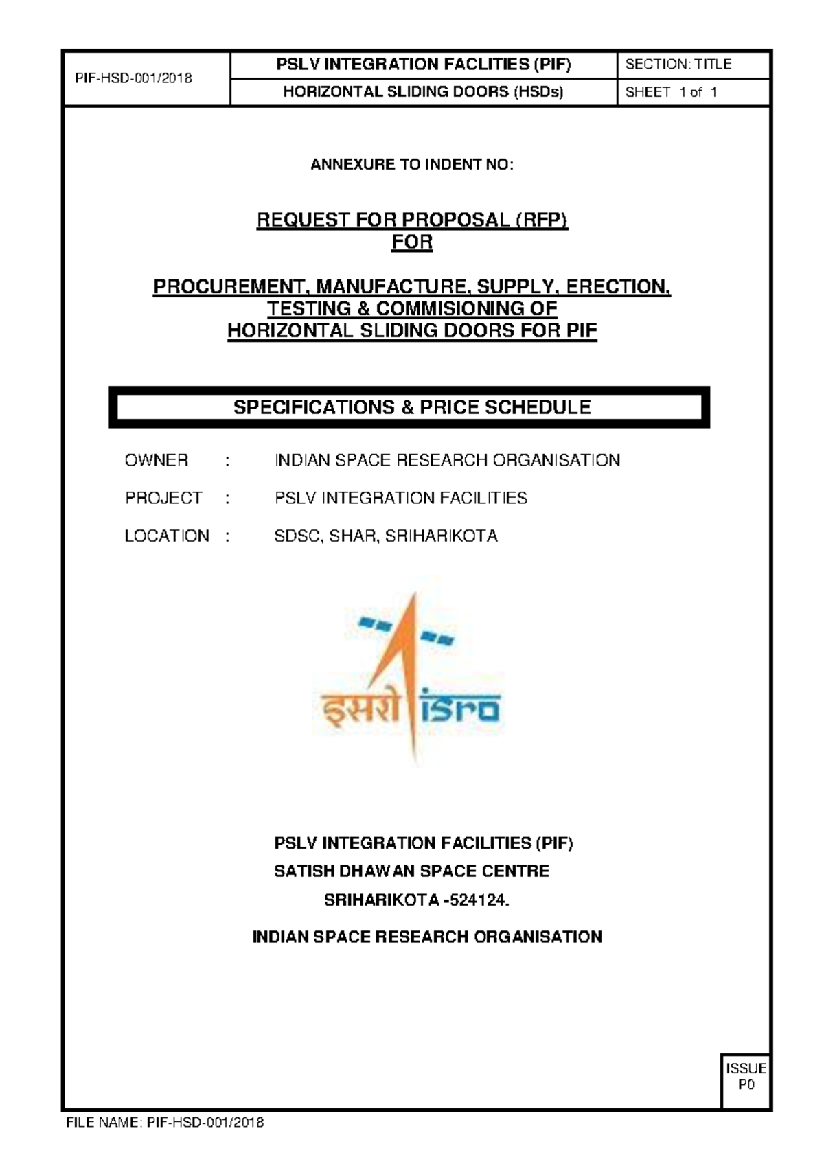 TS - lung mc - PIF-HSD-001/2018 PSLV INTEGRATION FACLITIES (PIF ...
