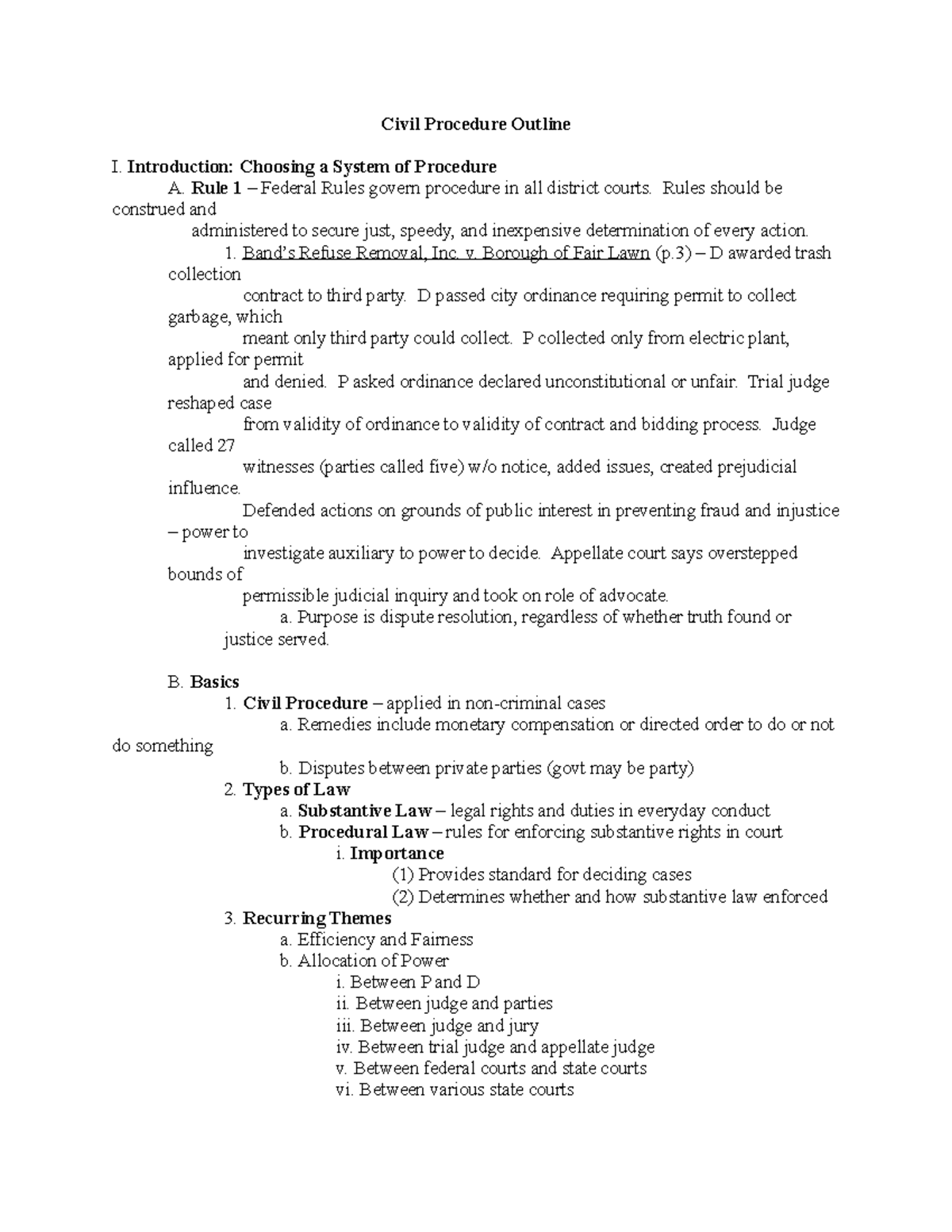 Civil Procedure Law Outline 2 - Civil Procedure Outline I. Introduction ...