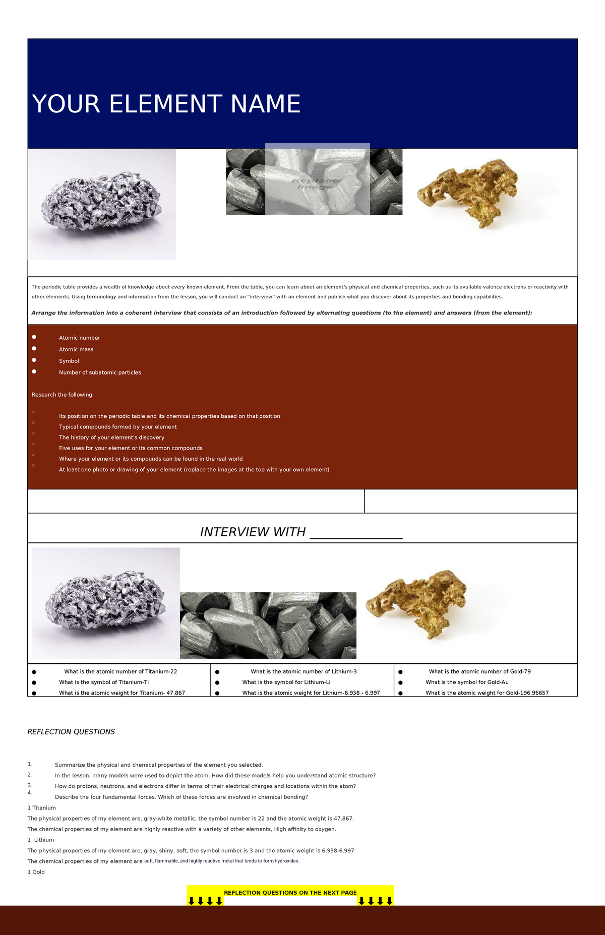 1.05 Atomic Structure and Forces - YOUR ELEMENT NAME The periodic table ...