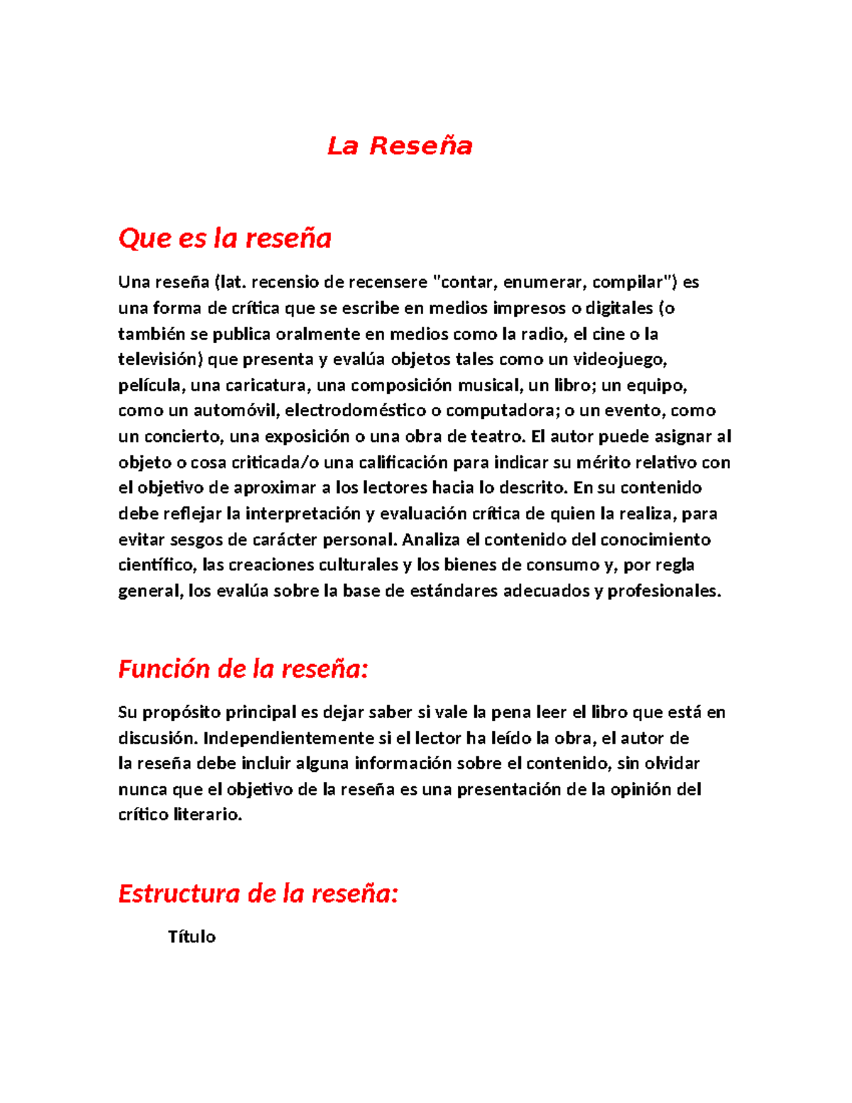 La Reseña - Resumen Lengua Española Básica II - La Reseña Que es la ...