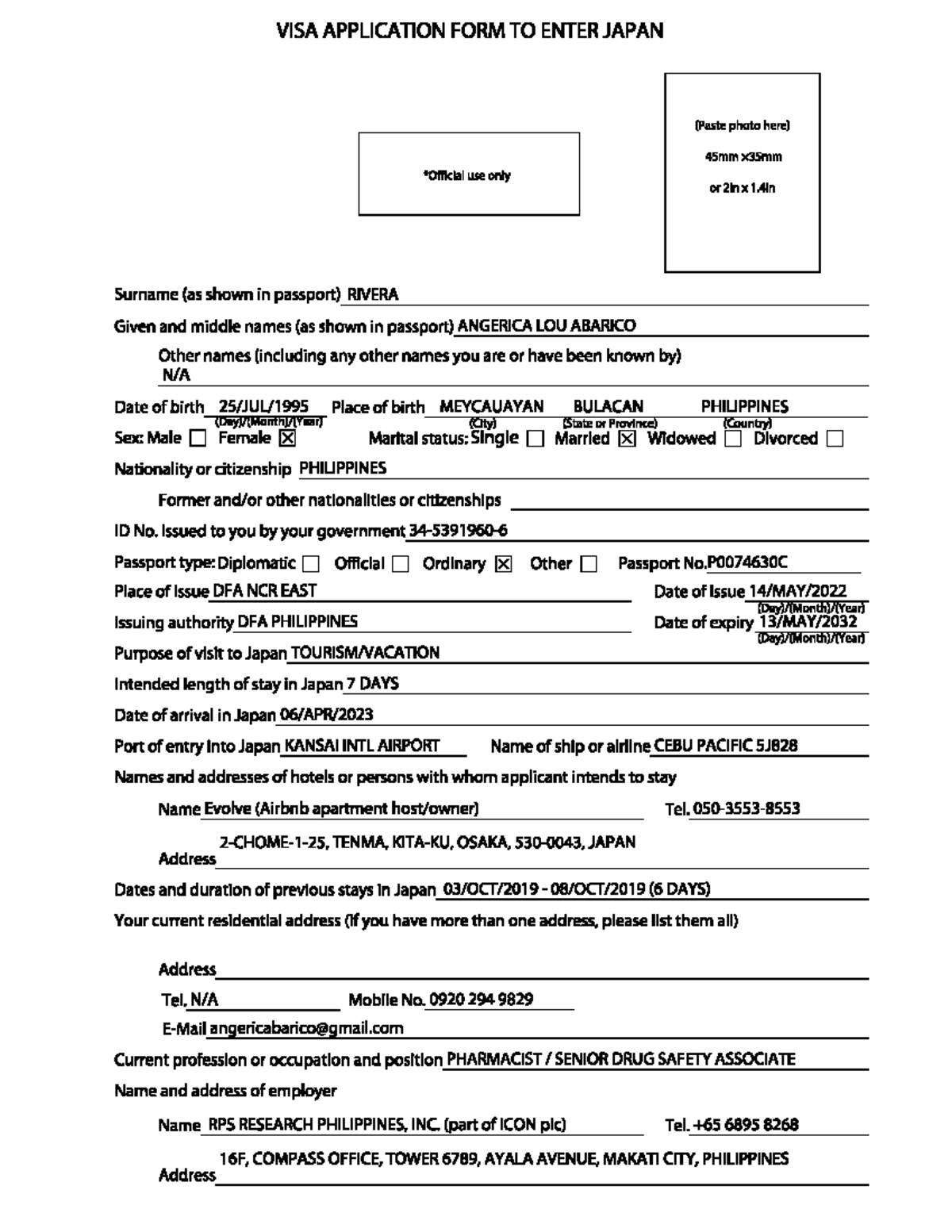 Application-Form completed - VISA APPLICATION FORM TO ENTER JAPAN ...