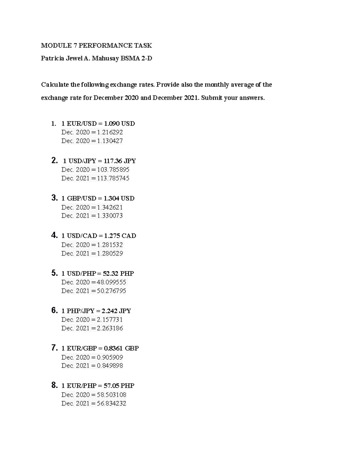 Module 7 Performance TASK - MODULE 7 PERFORMANCE TASK Patricia Jewel A ...