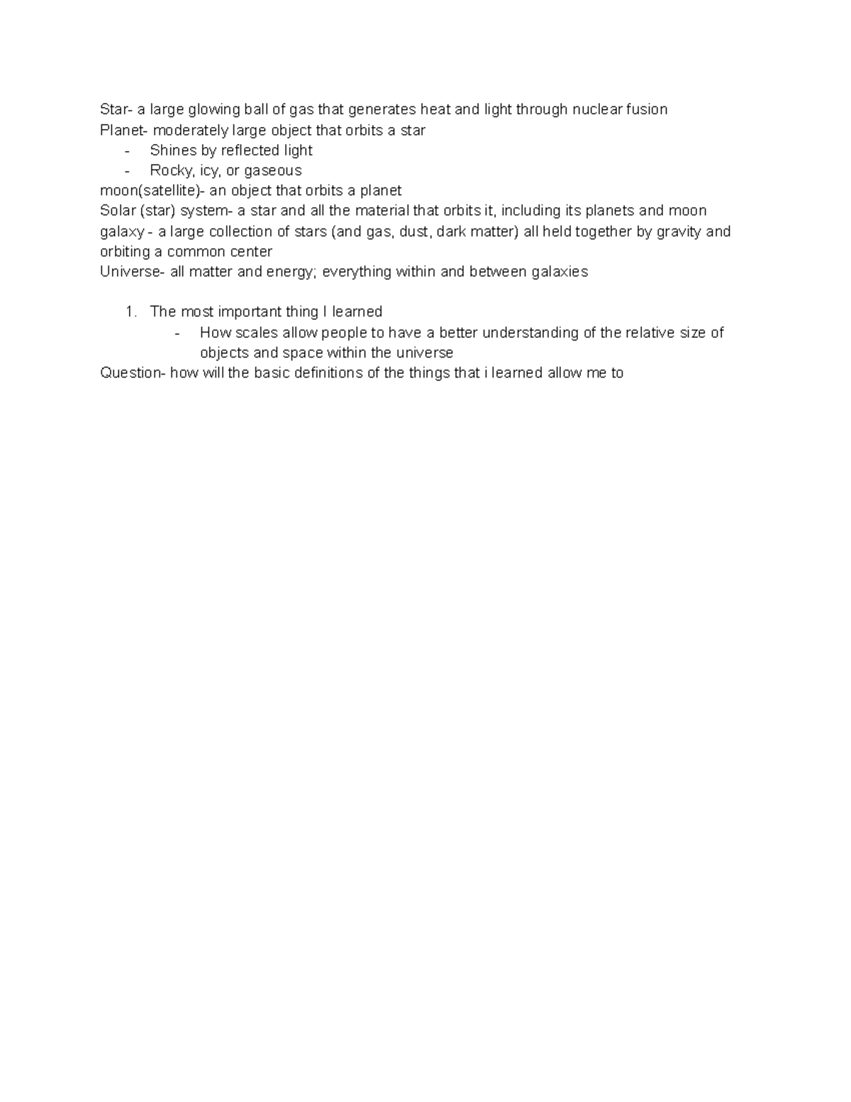 ASTRO 101 lecture#1 - Lecture notes on basic definitions such as star ...