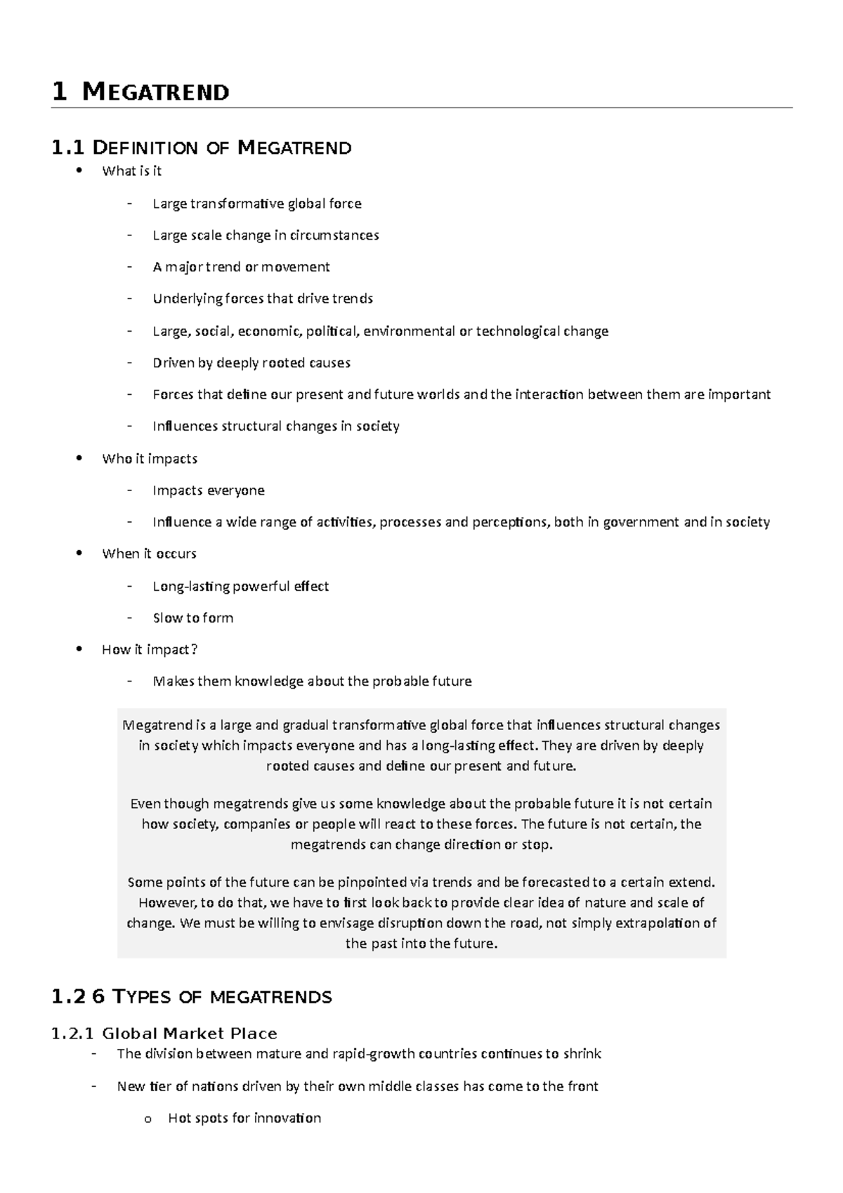 VUCA Summarised Notes - 1 MEGATREND 1 DEFINITION OF MEGATREND What is ...