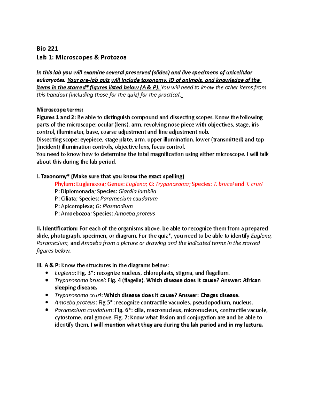 Zoology lab handout 1-2 (2022) - Bio 221 Lab 1: Microscopes & Protozoa ...
