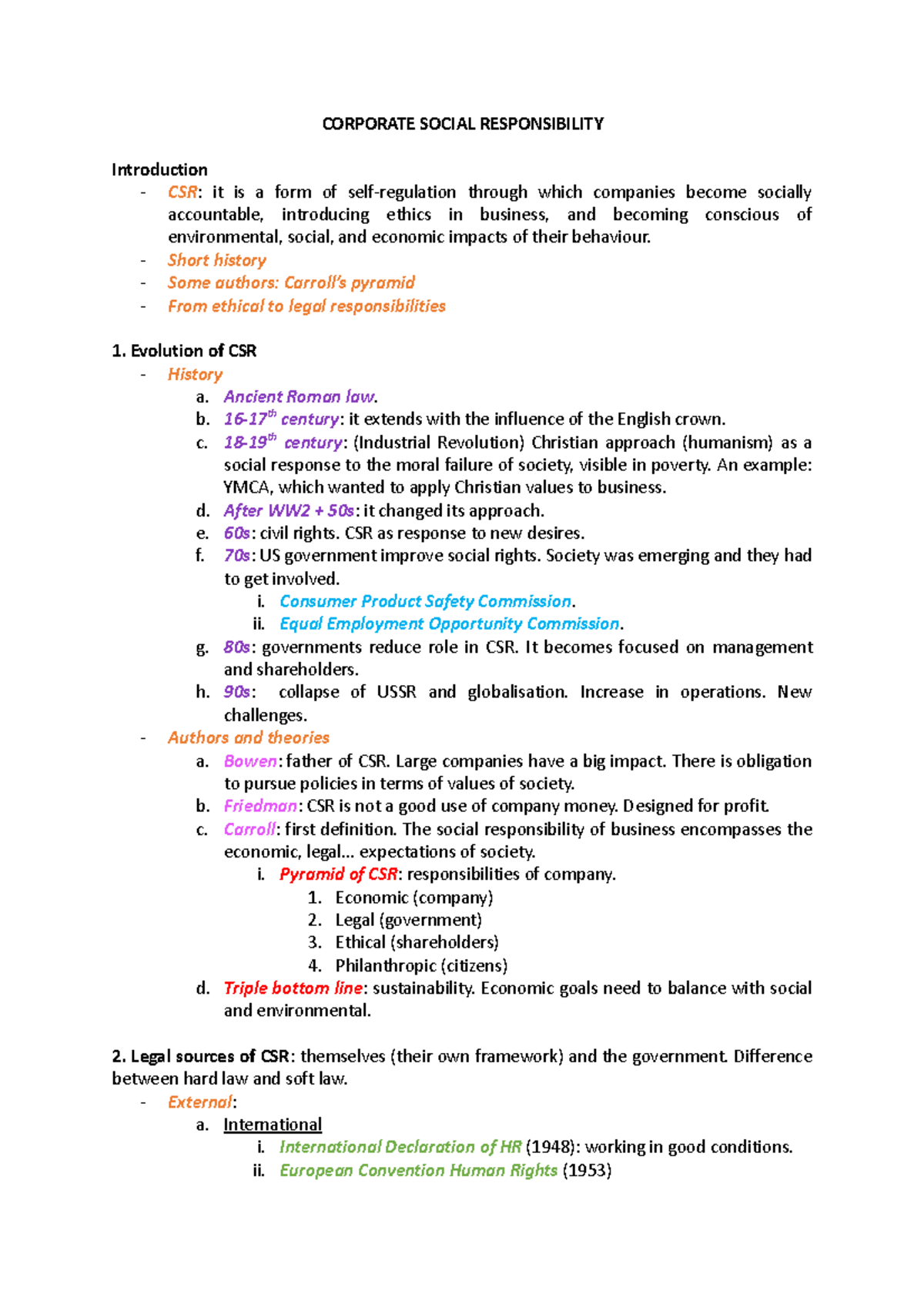 CSR outline - CORPORATE SOCIAL RESPONSIBILITY Introduction - CSR: it is ...