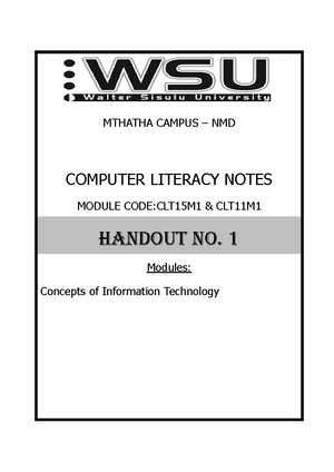 computer Literacy and essential skills - Unit 1: Introduction to ...