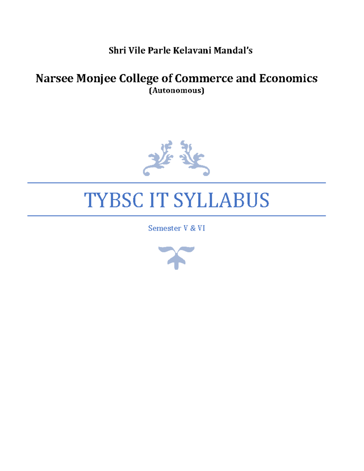 Tybscit Syllabus Shri Vile Parle Kelavani Mandals Narsee Monjee